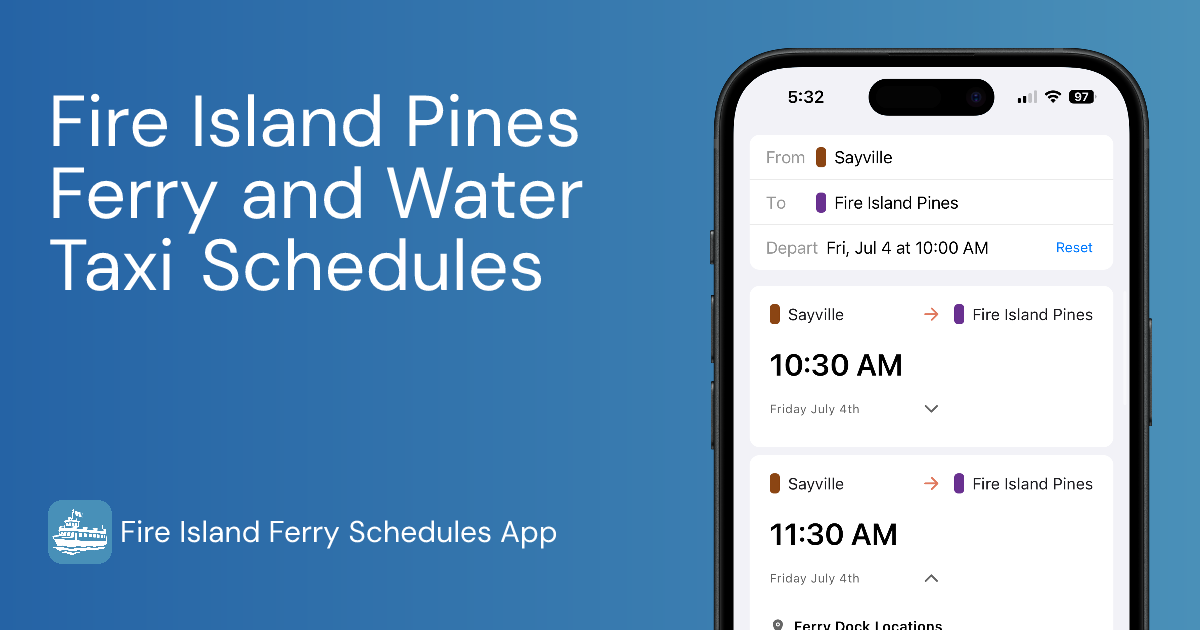 Fire Island Pines Ferry and Water Taxi Schedules