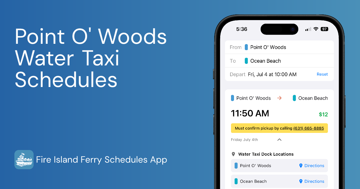 Point O' Woods Water Taxi Schedules